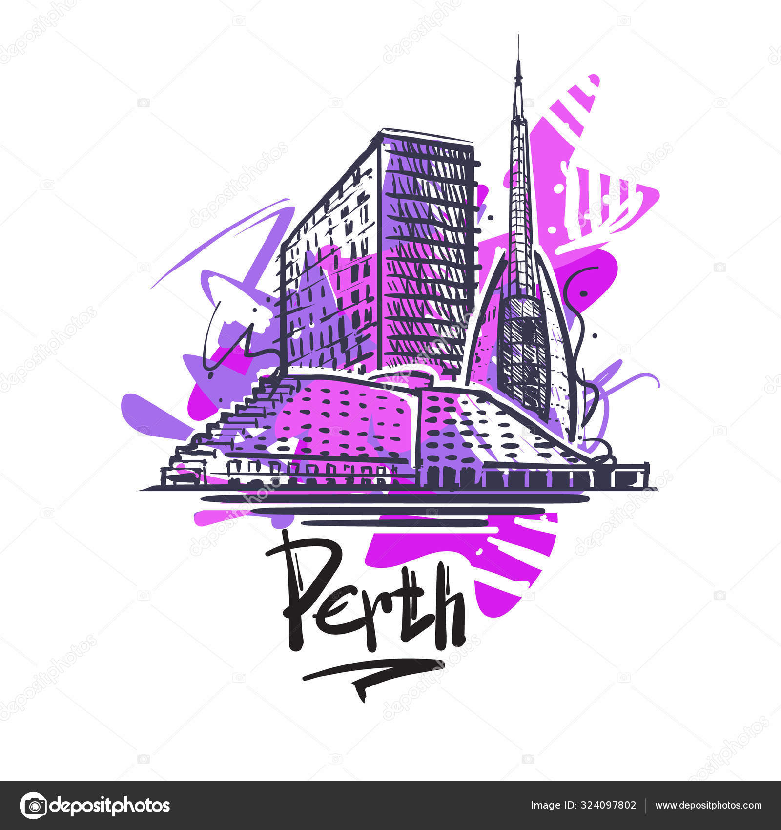 Perth abstract art color drawing. Perth sketch vector illustration ...