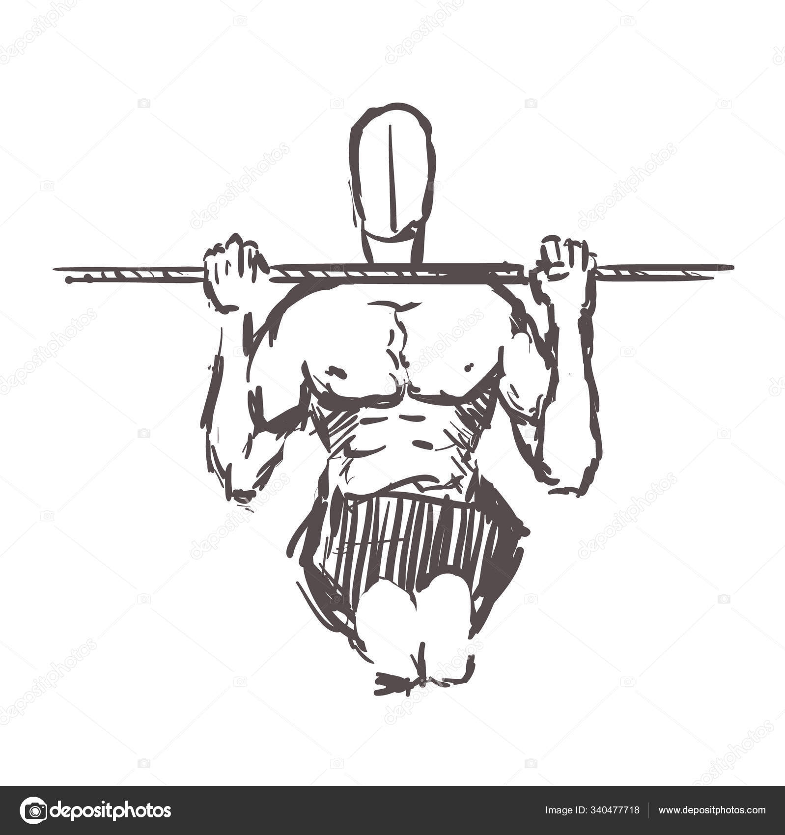 Man exercises in calisthenics, hand drawn. Street workout sketch vector ...