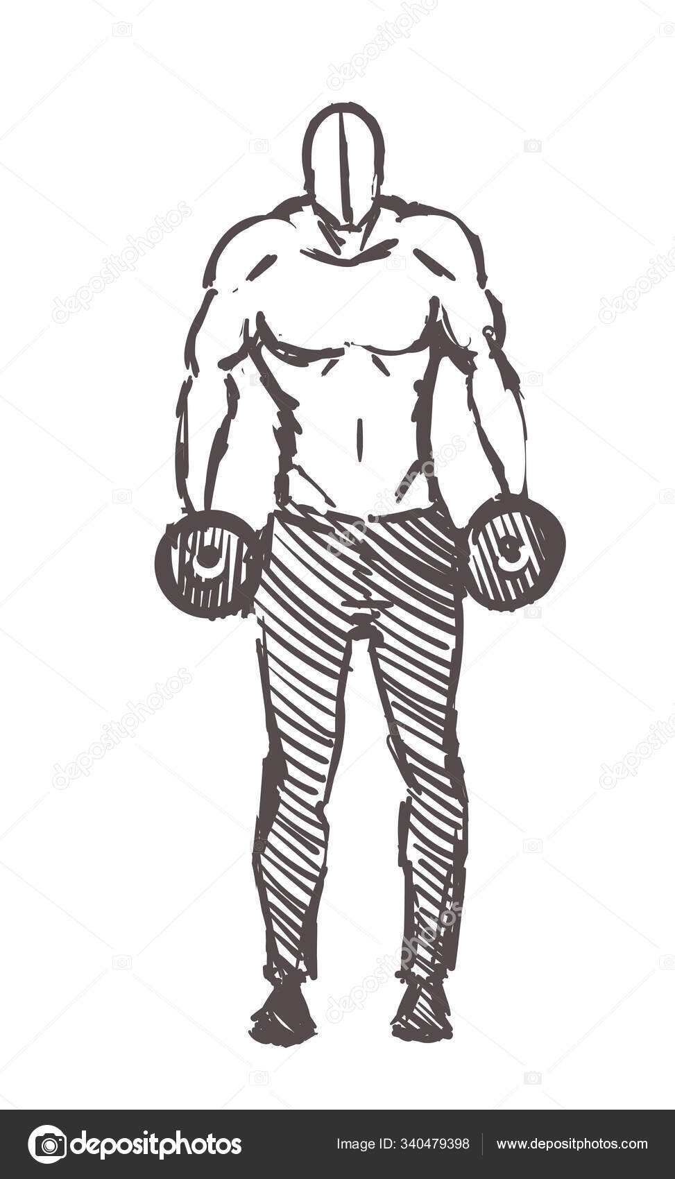 Man exercises in calisthenics, hand drawn. Street workout sketch vector ...