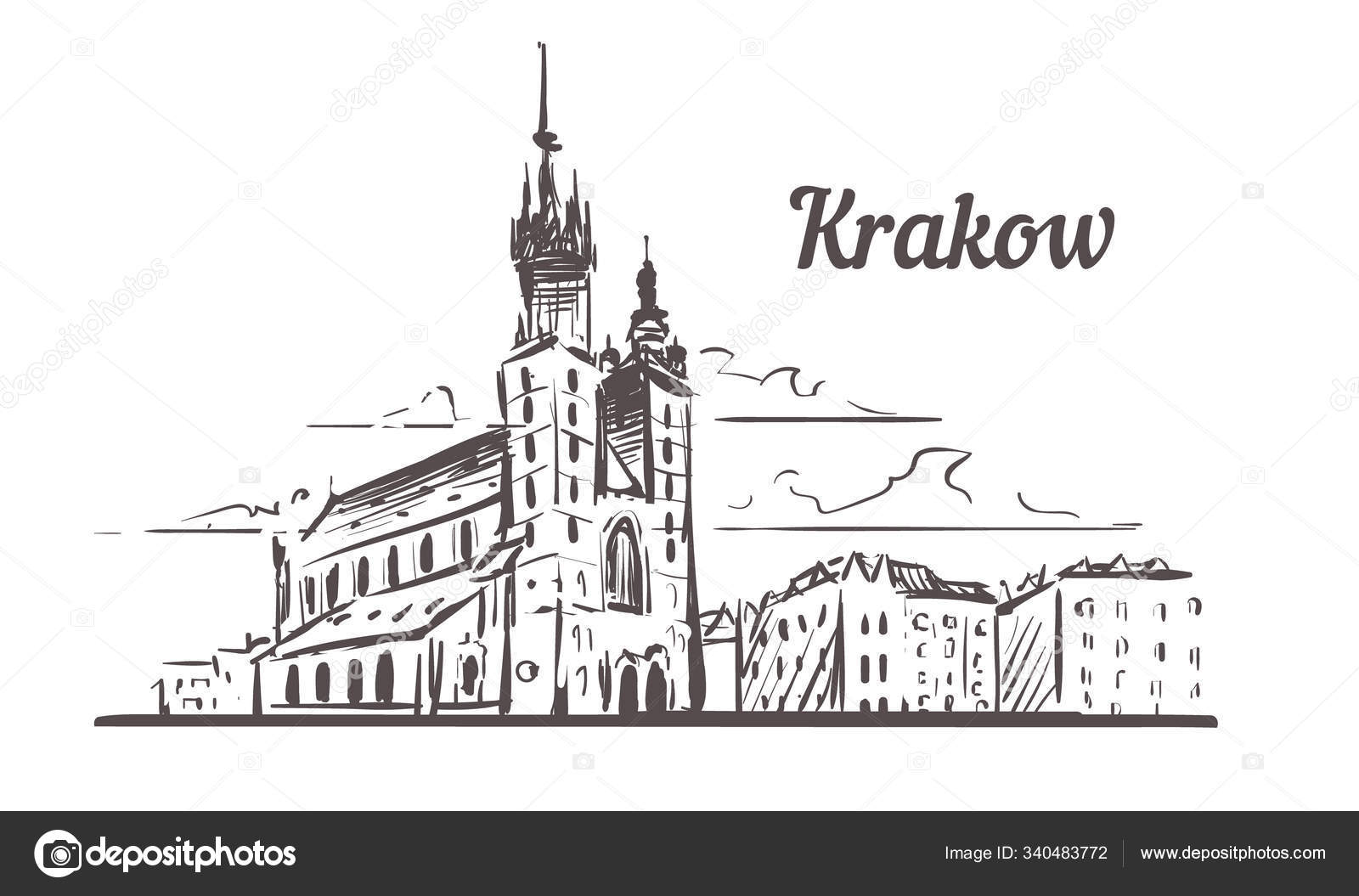 Szkic z Krakowa. Kraków, Polska ręcznie rysowane ilustracje — Grafika ...
