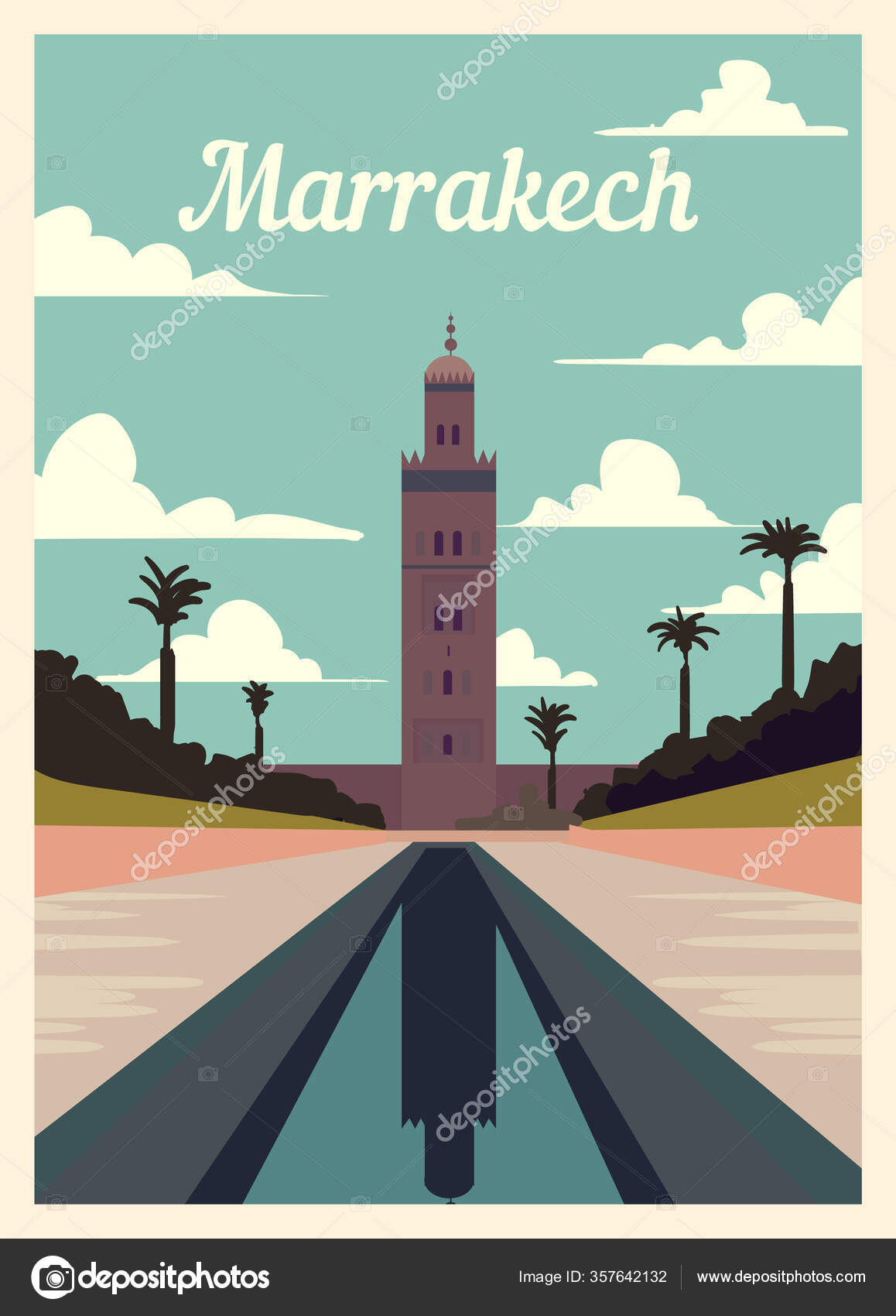 Retro Poster Marrakech City Skyline Marrakech Vintage Vector ...