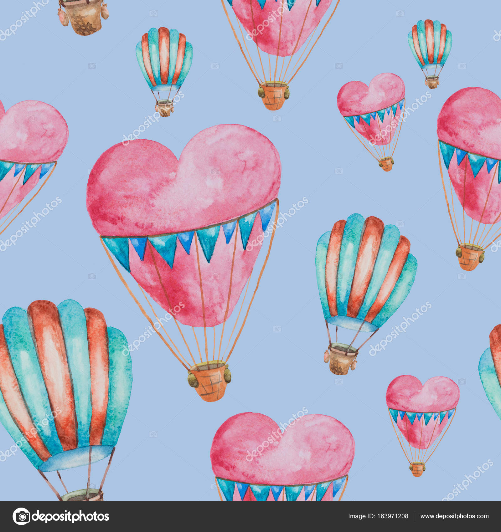 Seamless pattern of balloons in the shape of heart with baskets Stock ...