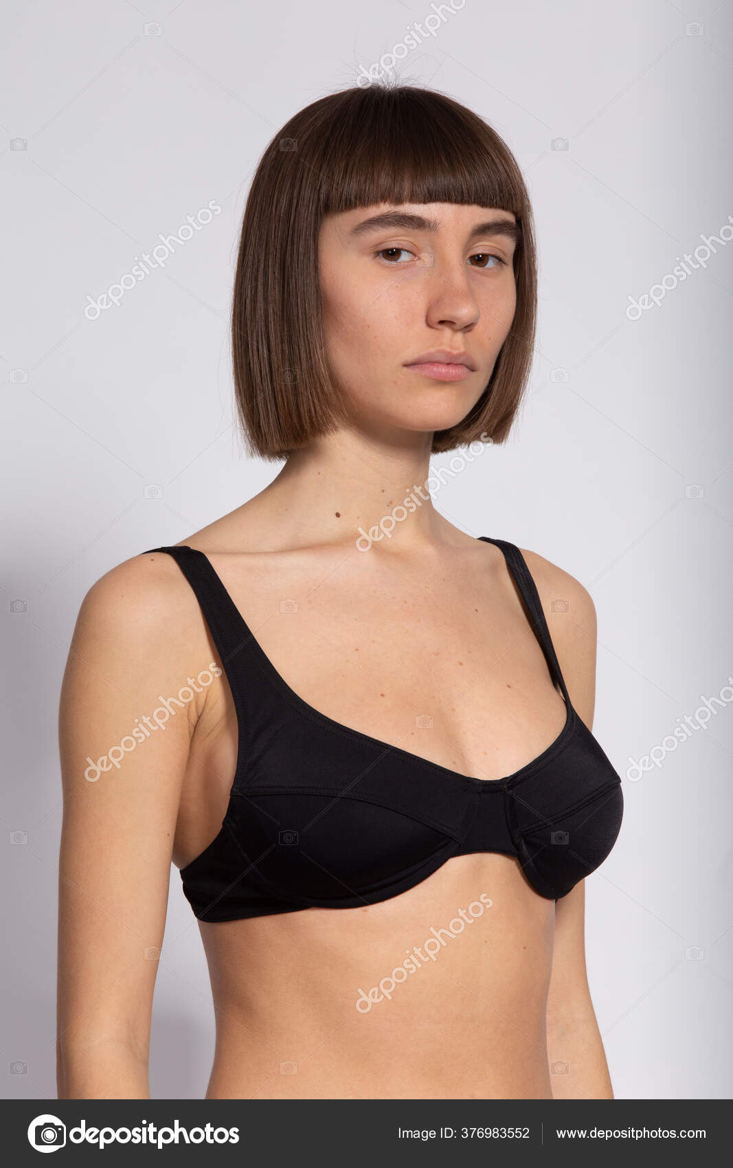 Model Snap Portrait Black Bra White Background Polaroid Shot Modelling — Stock Photo ...