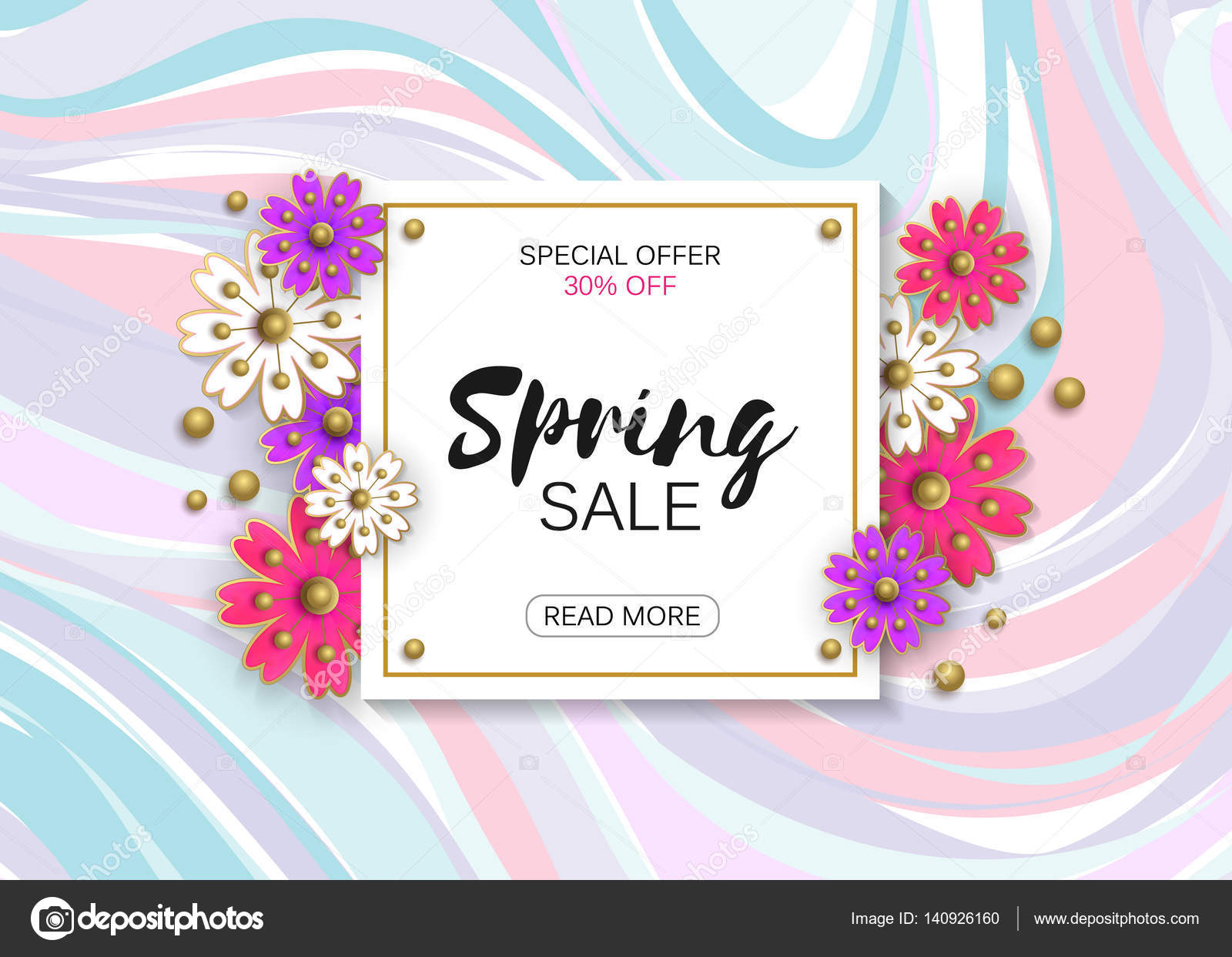 Spring Sale Design with Colorful Flowers, Vines and Leaves with Flying ...