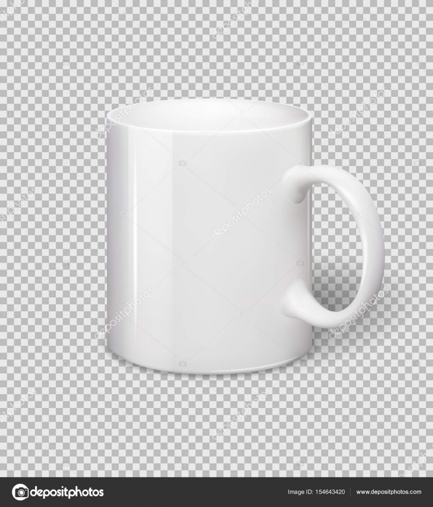White ceramic mug. Realistic vector cup on isolated transparent ...
