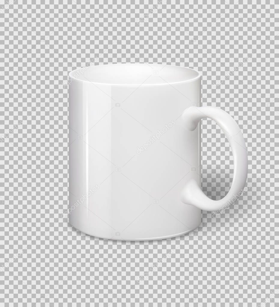 White ceramic mug. Realistic vector cup on isolated transparent ...