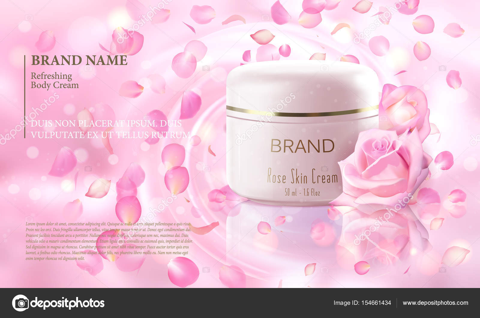 Rose flower extract cosmetic ads template, realistic 3D illustration ...