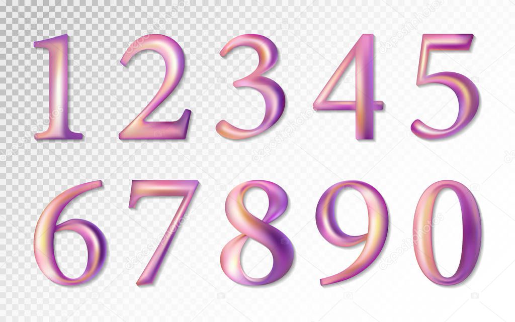 Set of colorful pink lilac vector numbers, from 1 to 0. Vector image ...