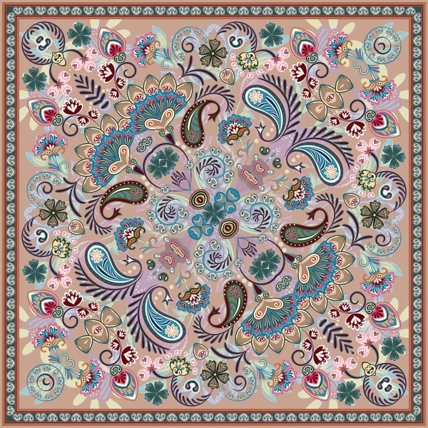 Design for square pocket, shawl, textile. Paisley floral pattern Stock ...