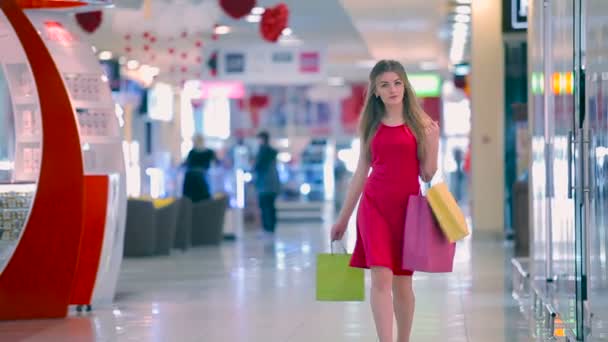 Young Girl Walking Mall Girl Smiling Turn Several Times — Stock Video ...