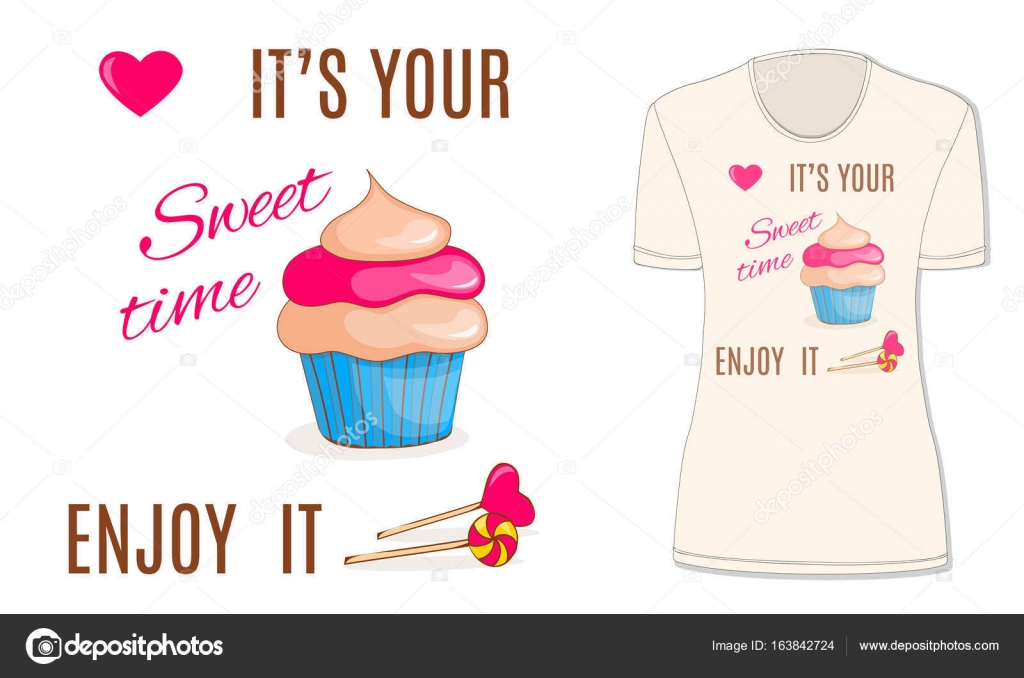 Sweet time with cupcake, candy and heart, mocup Stock Vector Image by ...