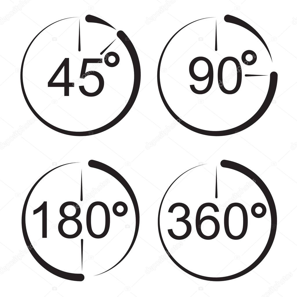 Angolo 45, 90, 180, 360 gradi icone. Simboli di segni geometrici ... Angolo 45, 90, 180, 360 gradi icone. Simboli di segni geometrici ...