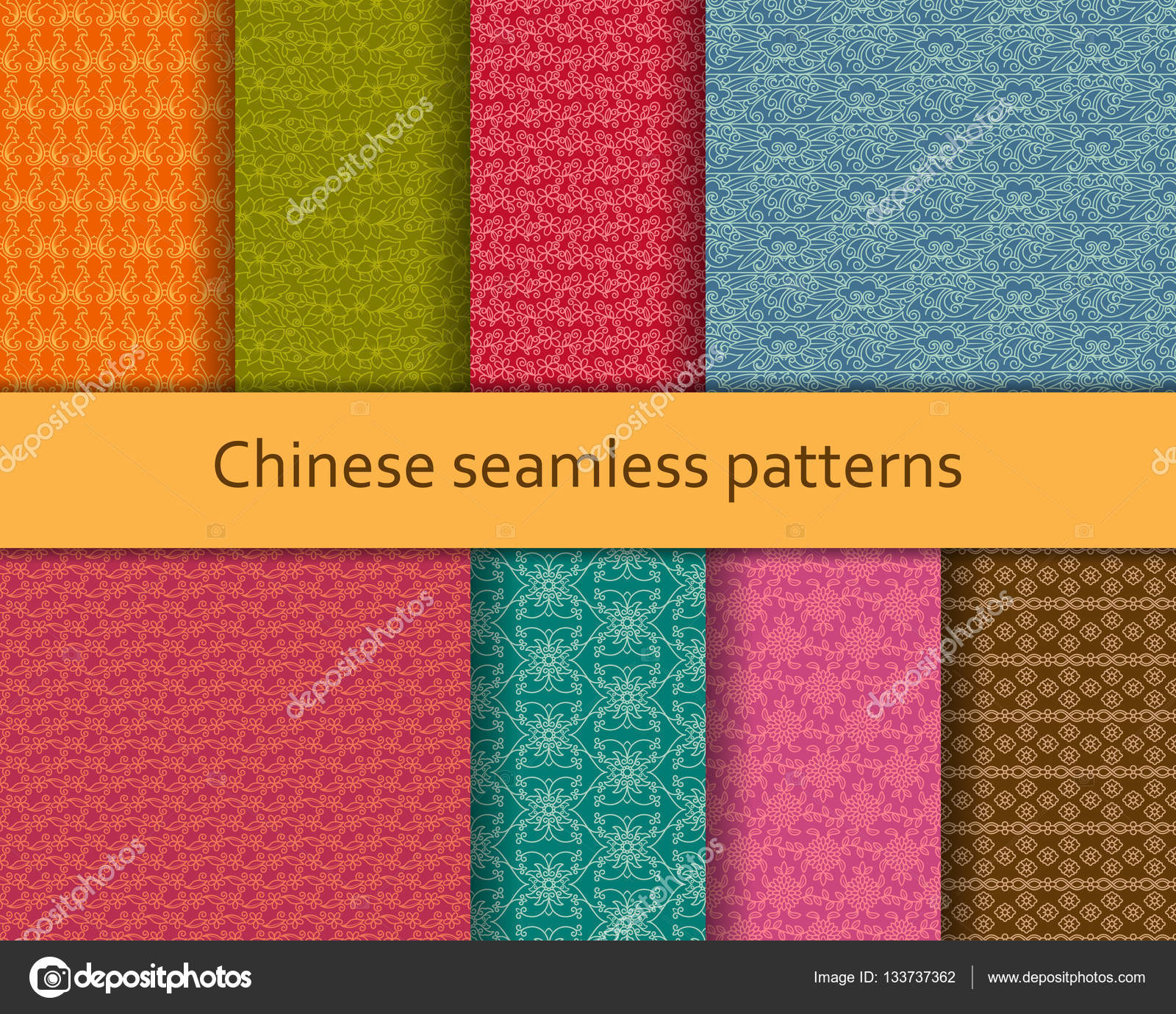 Traditional Chinese seamless patterns set. Detailed decorative motifs ...