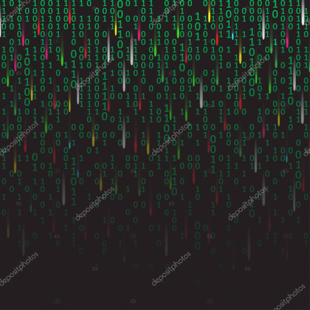 Código binario verde y fondo oscuro con fuegos artificiales, dígitos en ...