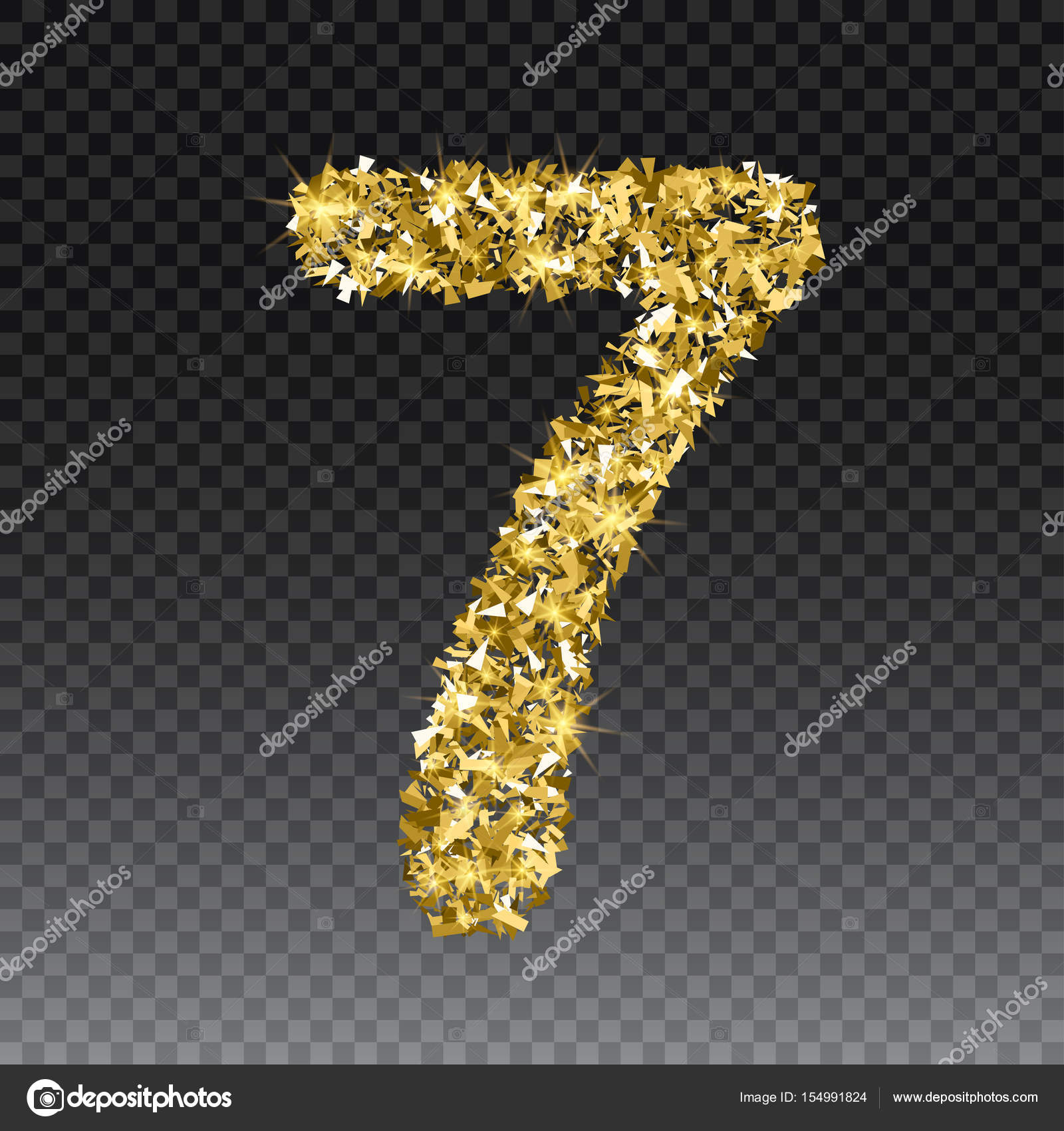 Oro brillante número siete.Vector brillante letra dorada figura de ...