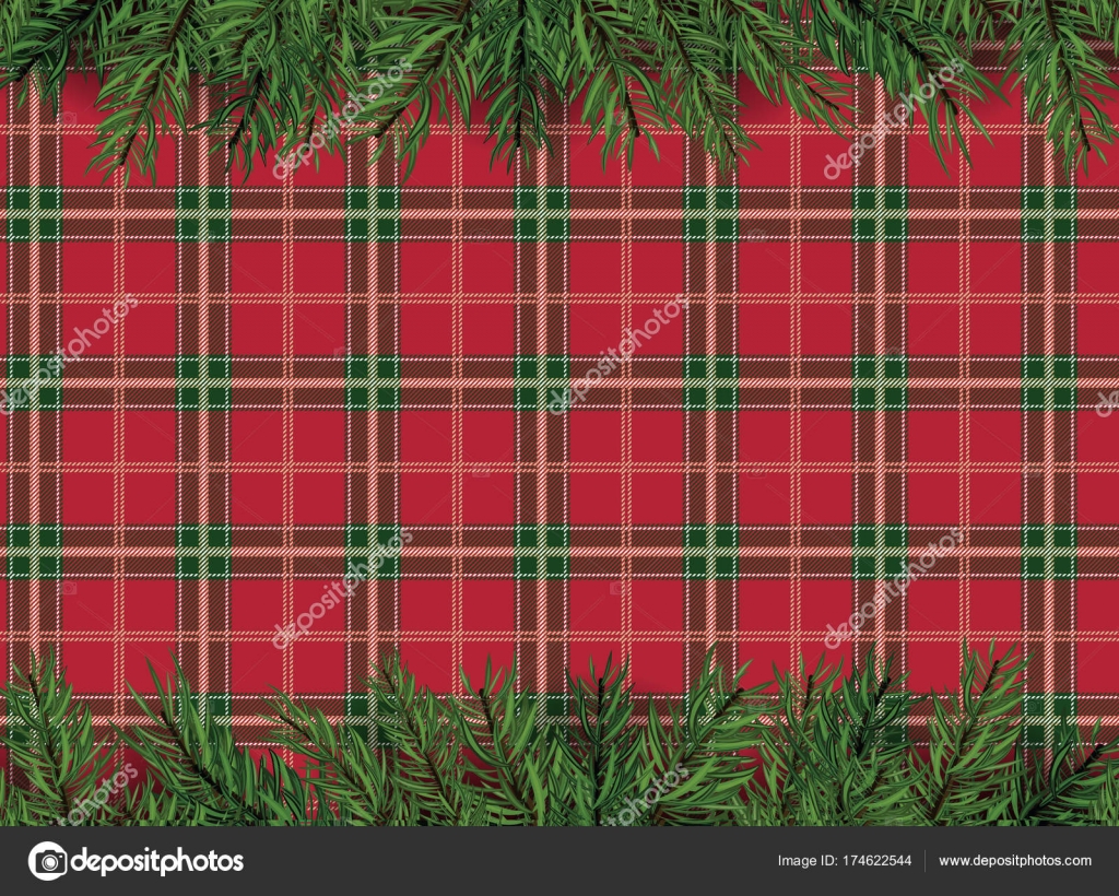 Red, green checkered pattern background with Christmas tree deco Stock ...