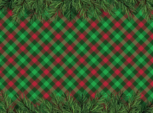Red, green checkered pattern background with Christmas tree deco Stock ...