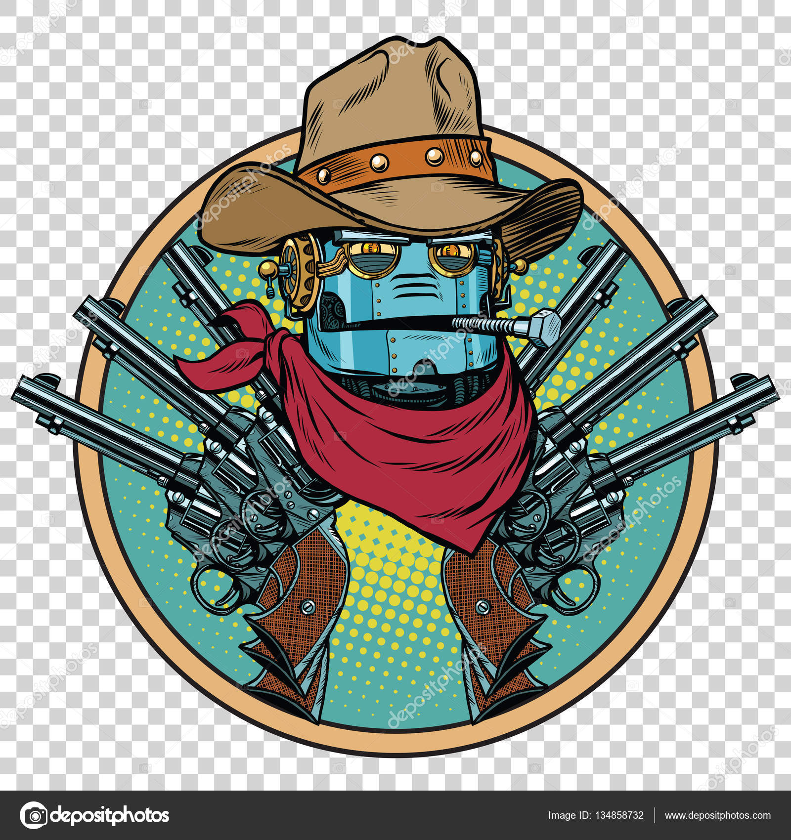 Pop Art Steampunk Roboter Gangster Porträt Stock-Vektorbild von ...