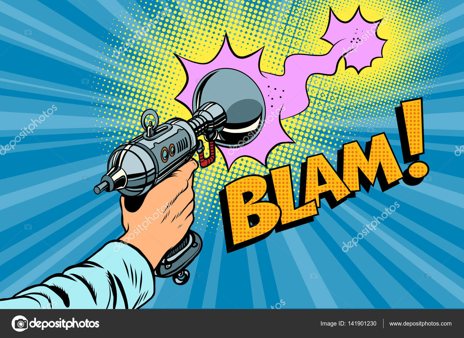 Blam Science fiction shot of a Blaster comic cloud Stock Vector Image ...