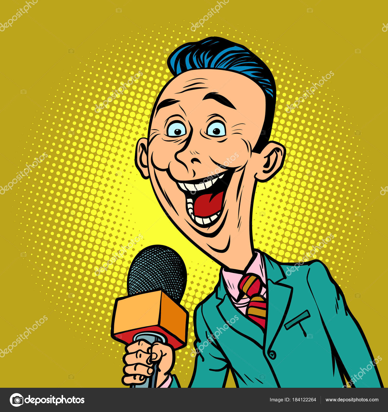Enthusiastic joyful reporter correspondent journalist male Stock Vector ...