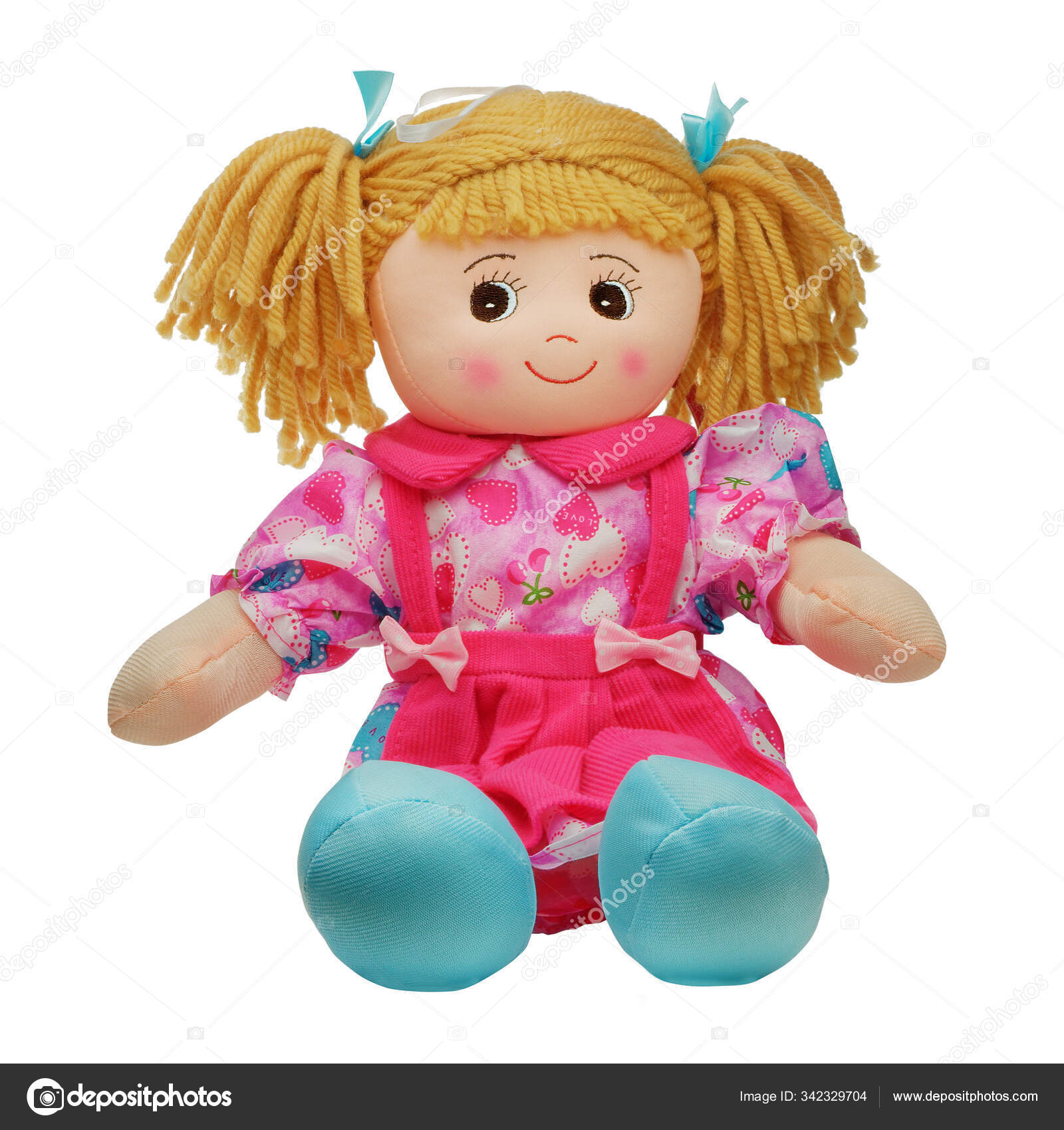 Sit cute smiling pretty rag doll isolated on white — Stock Photo ...