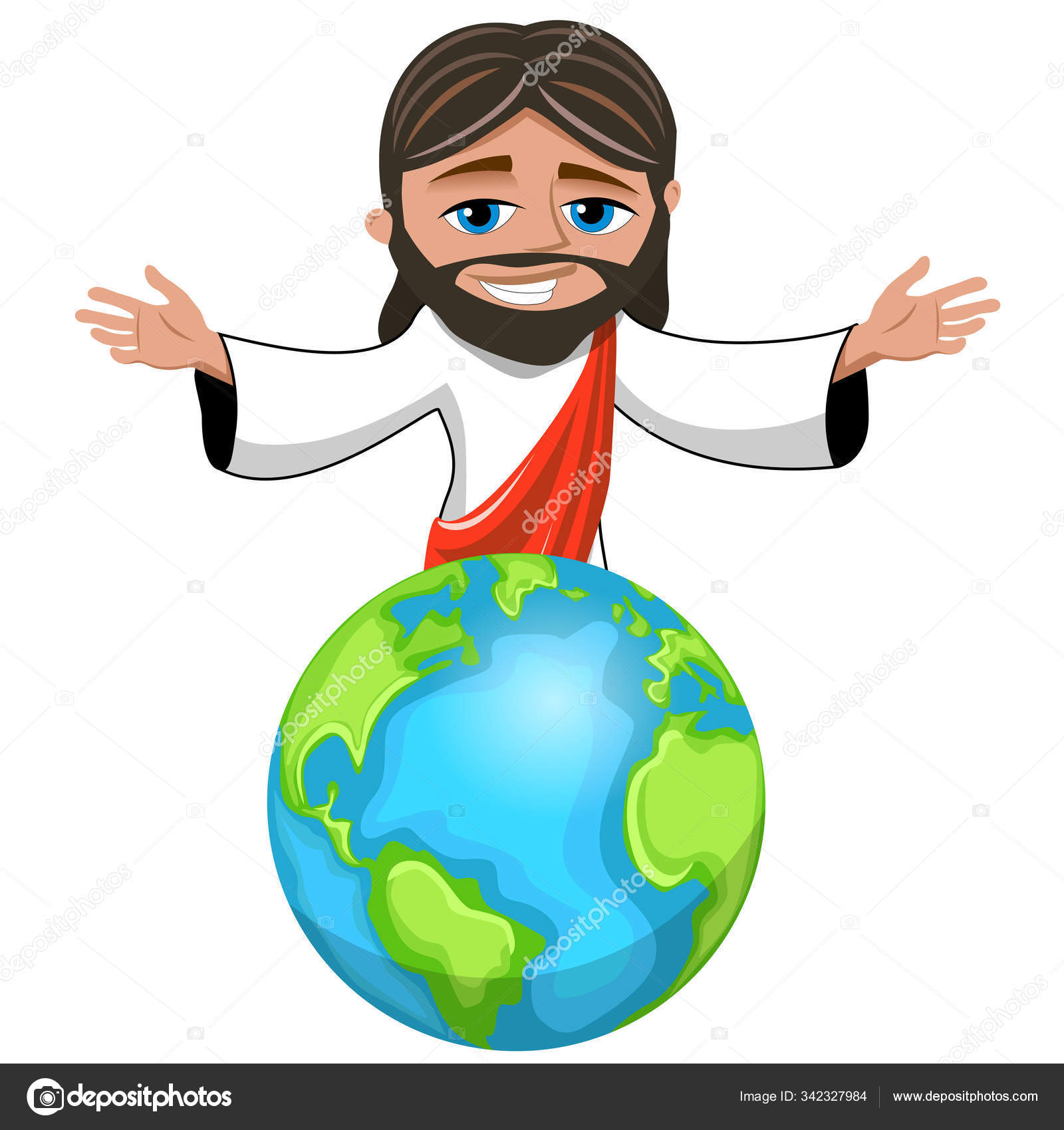 Jesús Cristo dibujos animados brazos abiertos sobre la Tierra Planeta ...