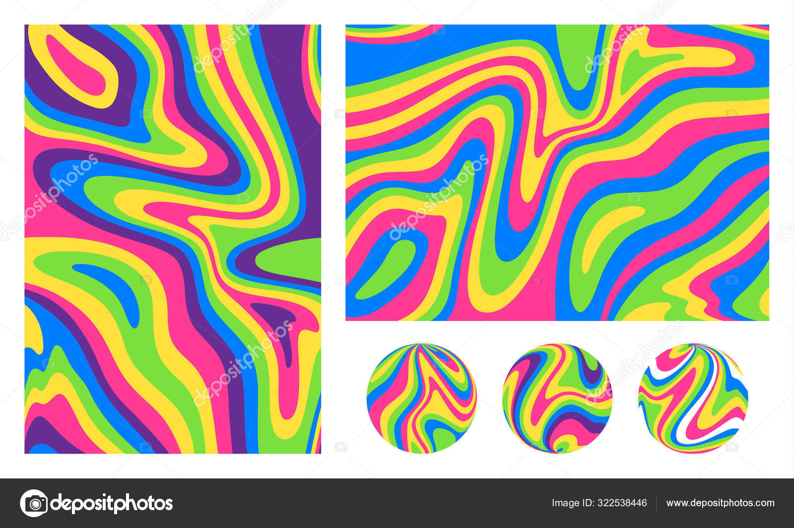 Abstract Acid Colorful Backgrounds. Vector Psychedelic Neon Patterns ...