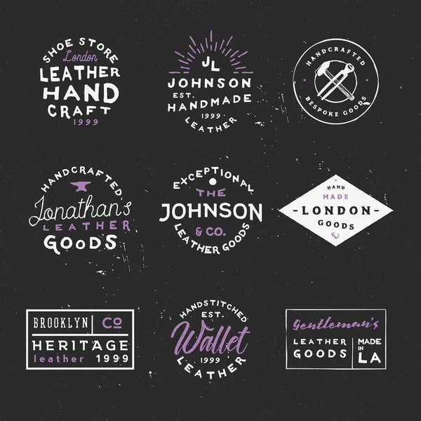 Images: leather logos | Set of leather craft logo designs, retro ...