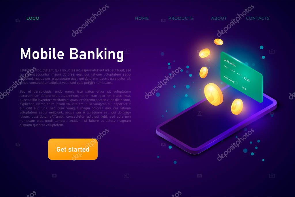 Plantilla de p gina web de banca m vil, banner de dise o de pagos m ...