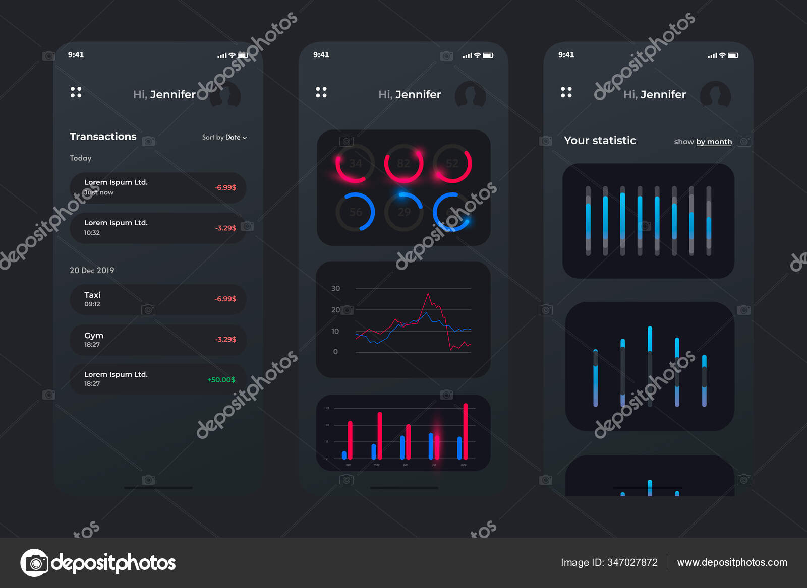 Mobile app design HUD interface elements template. Three variations of ...
