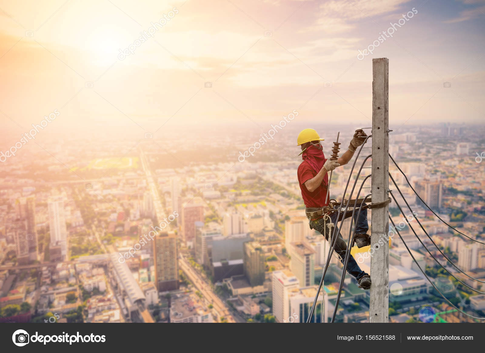 Electricians are climbing on electric poles Stock Photo by ©etaphop ...
