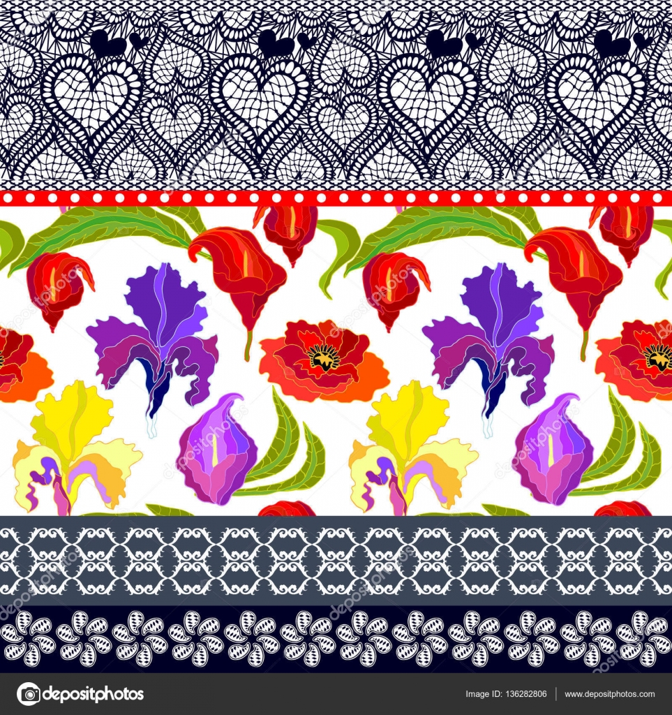 Seamless bohemian border with poppies. Stock Vector Image by ...