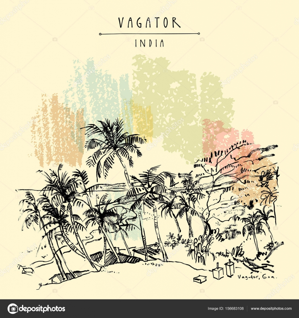 Vagator beach, Goa, India. — Stock Vector © babayuka #156683108