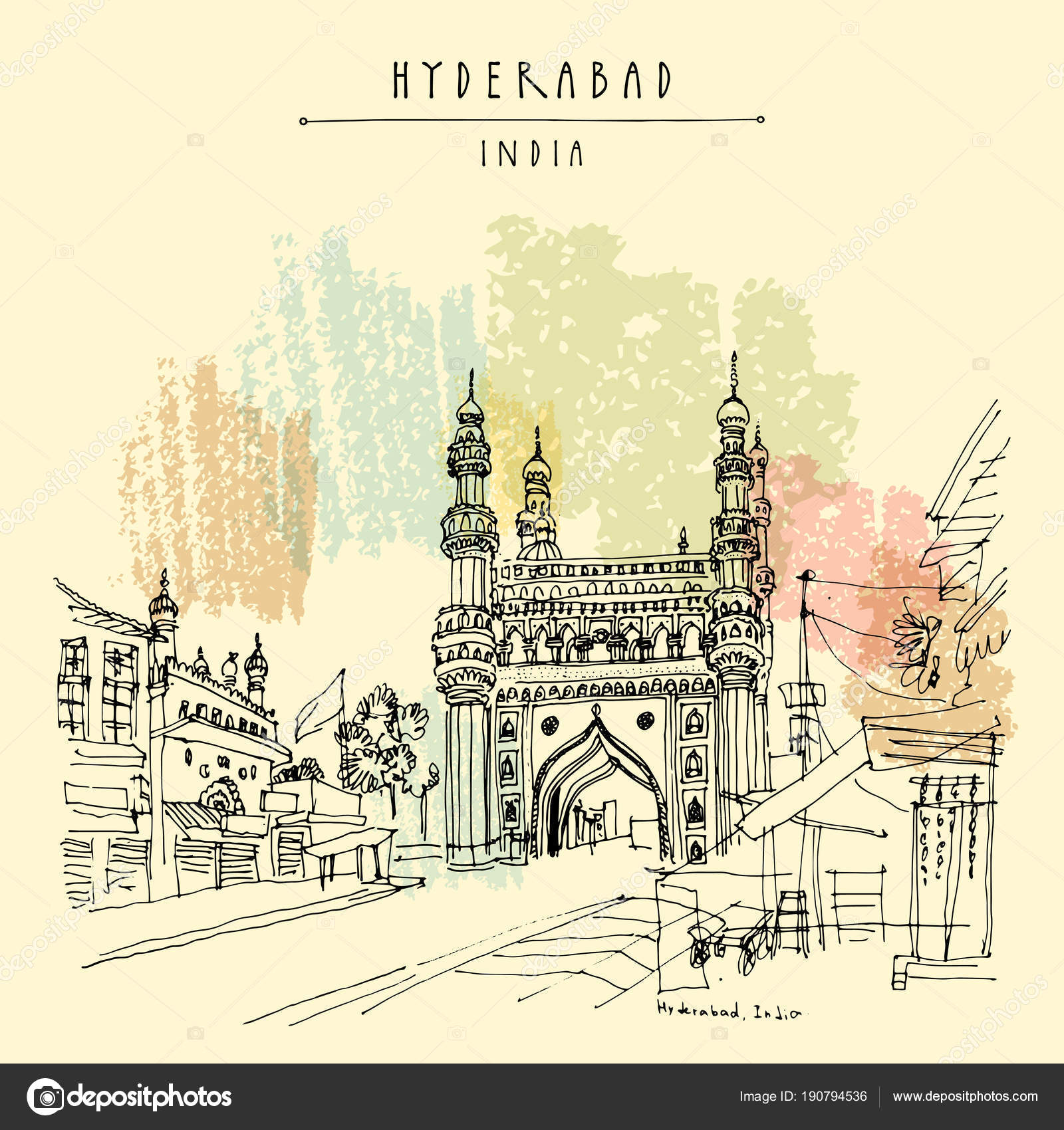Travel Sketch Hyderabad Telangana State India Stock Vector Image by ...