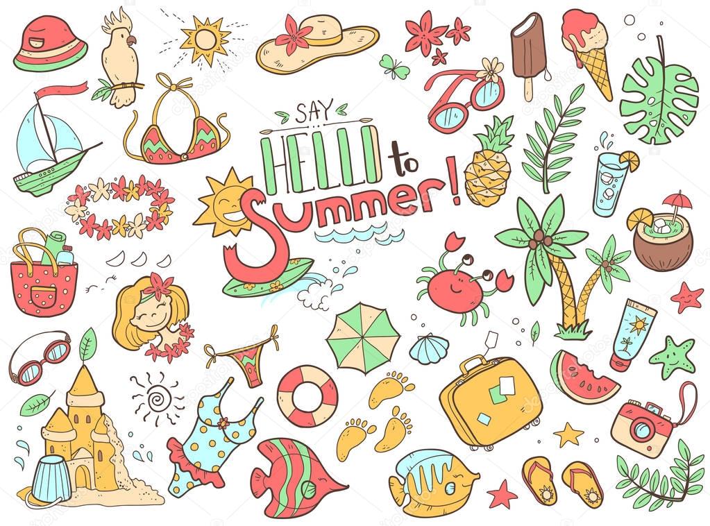 Cute doodles collection of summer — Stock Vector © dinkoobraz #150978448