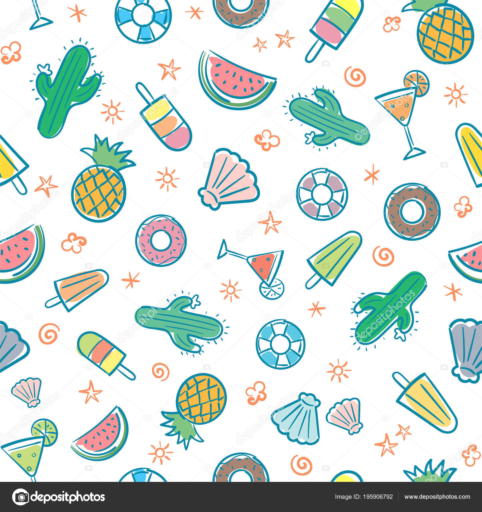 Cute Seamless Summer Pattern Summer Elements Including Sea Wave ...