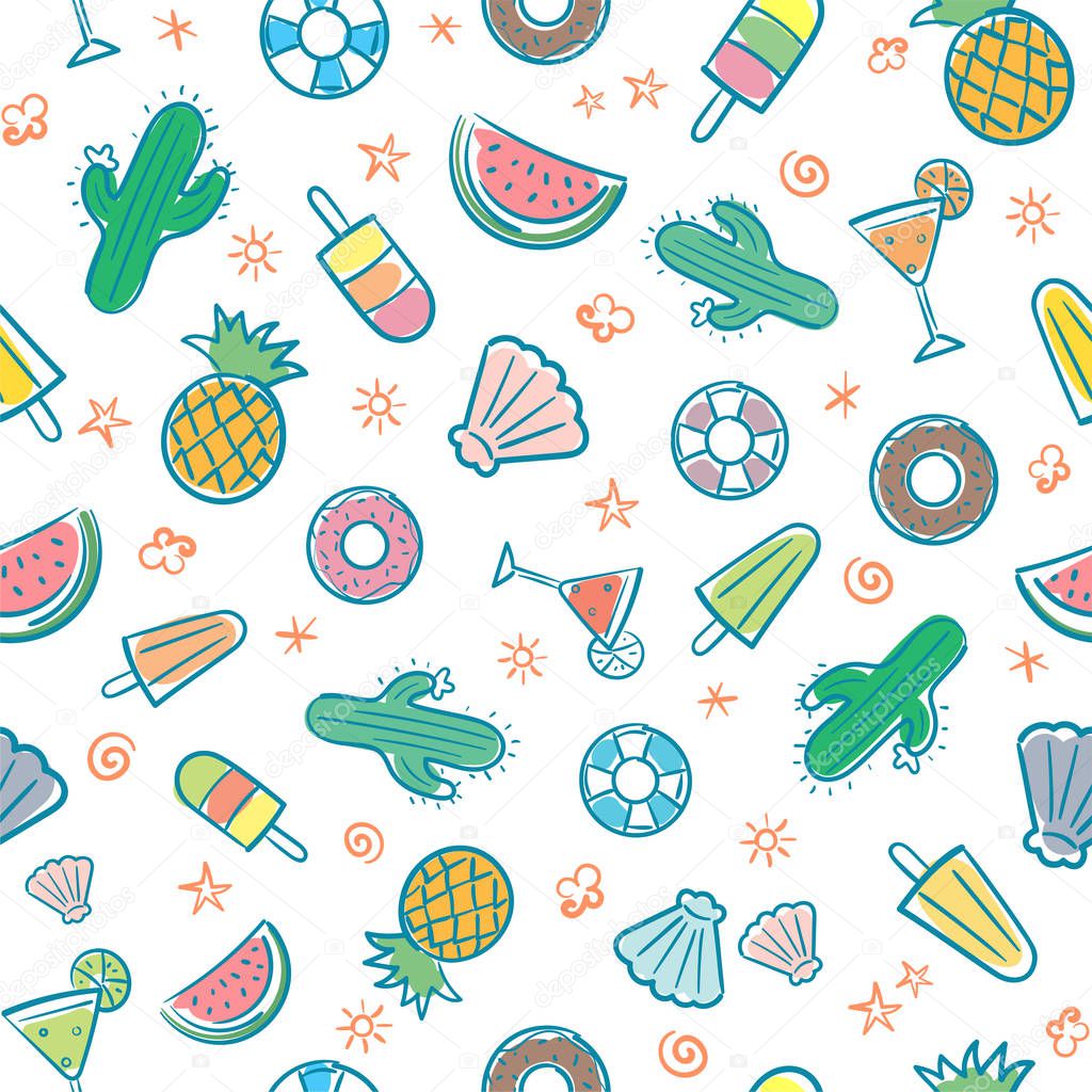 Cute Seamless Summer Pattern Summer Elements Including Sea Wave ...