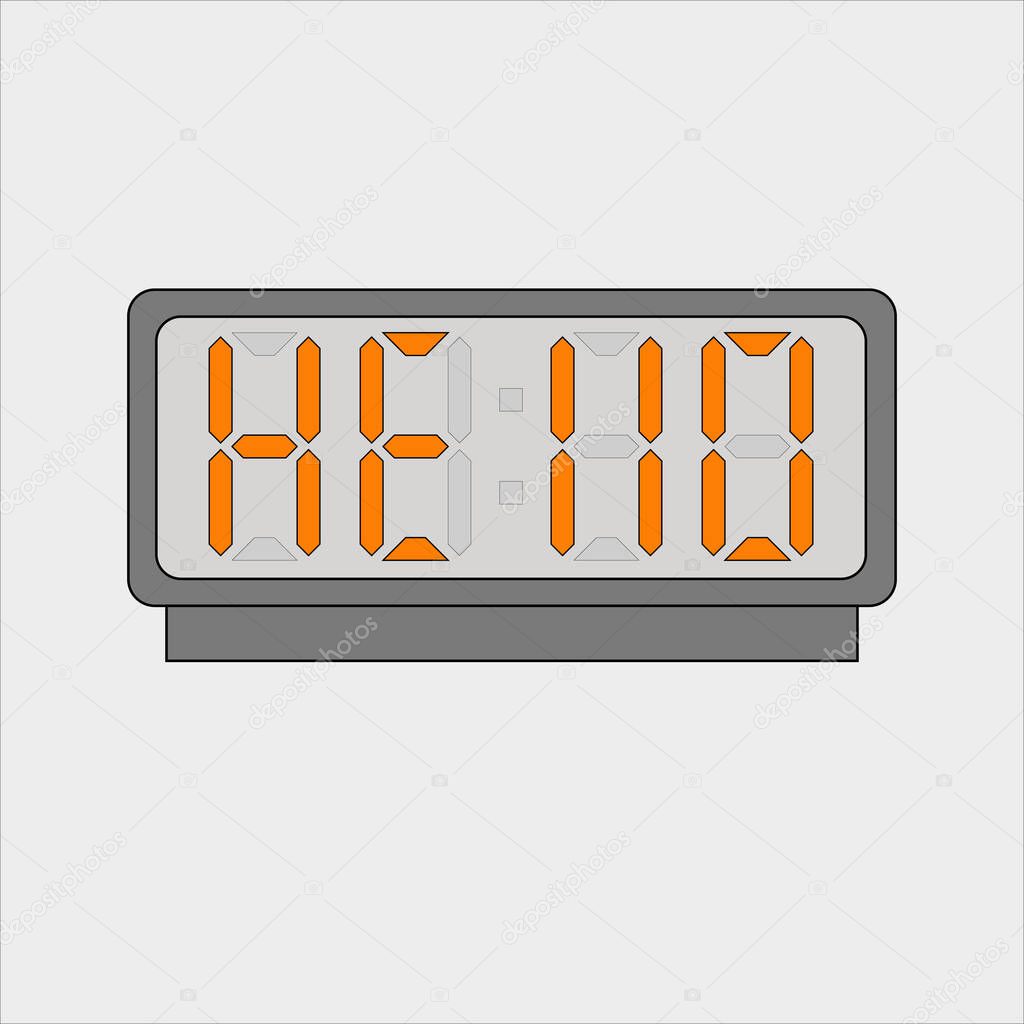 Imagen vectorial o imagen de reloj digital o alarma con letras naranjas ...