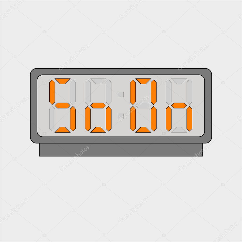 Imagen vectorial o imagen de reloj digital o alarma con letras naranjas ...