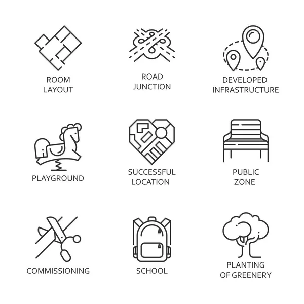 Vector set of 20 linear icons of city infrastructure. Pictogram in ...