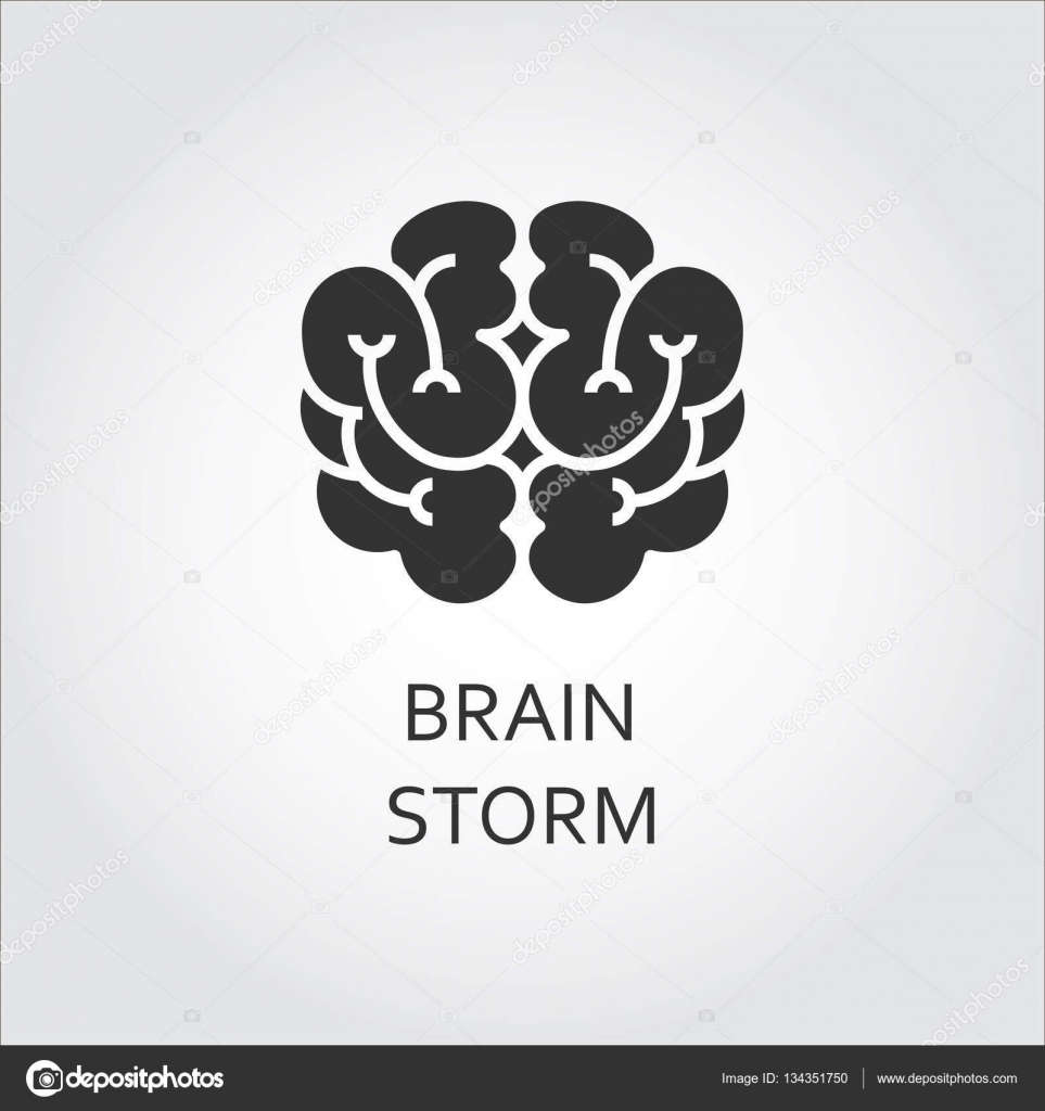 Vector black icon brain in flat style. Brainstorm concept logo. — Stock ...