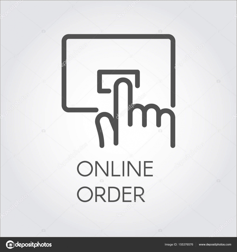 Line icon for online orders and purchases. Hand clicking on order ...