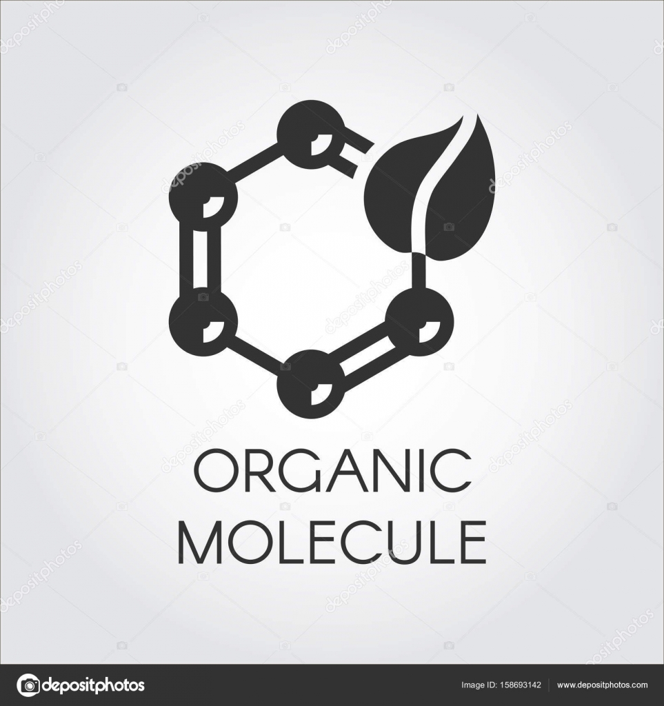 Black icon in flat style symbolizing organic molecular bonding. Biotech ...