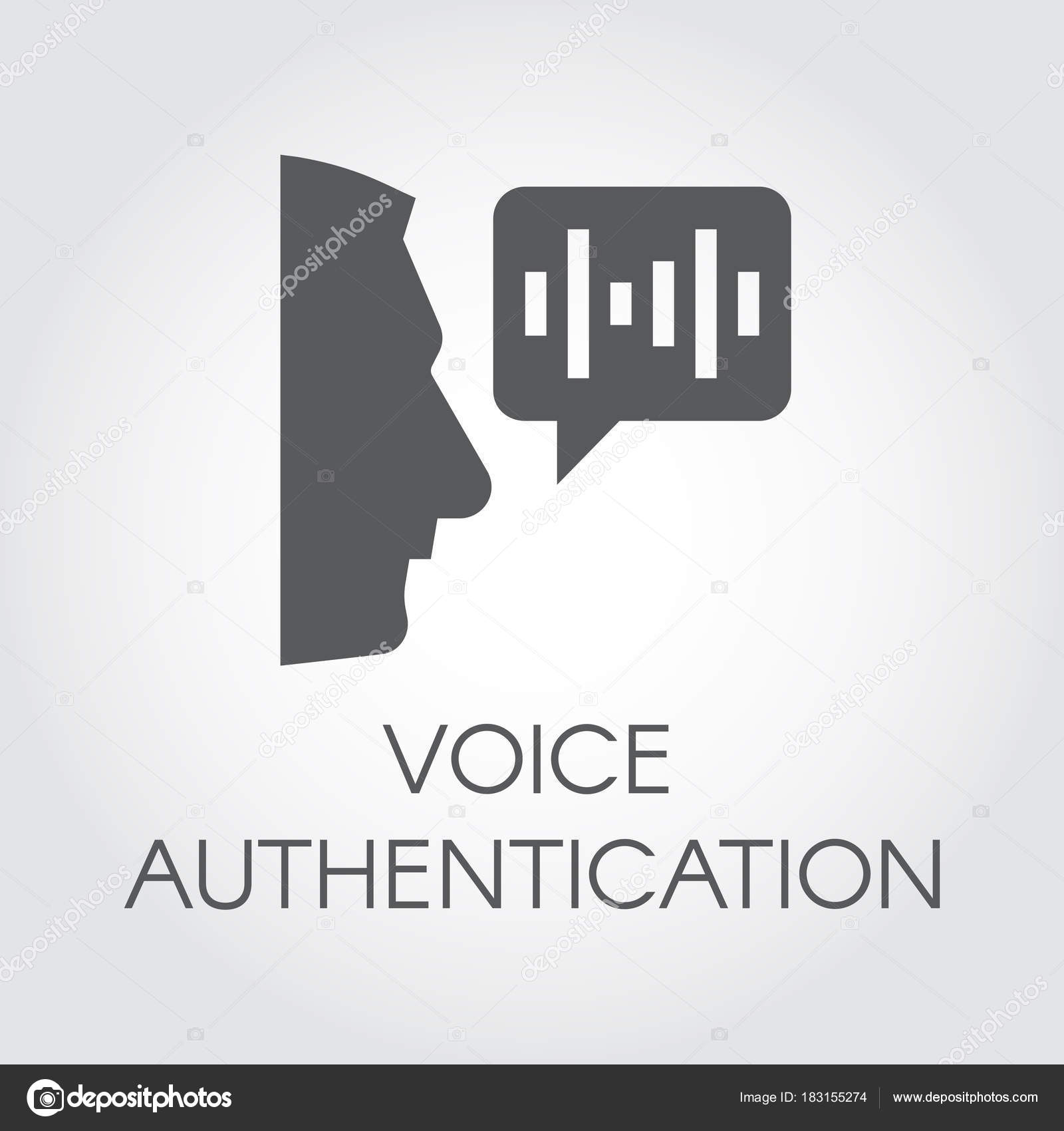 Voice authentication black flat icon. Profile of man head and bubble ...