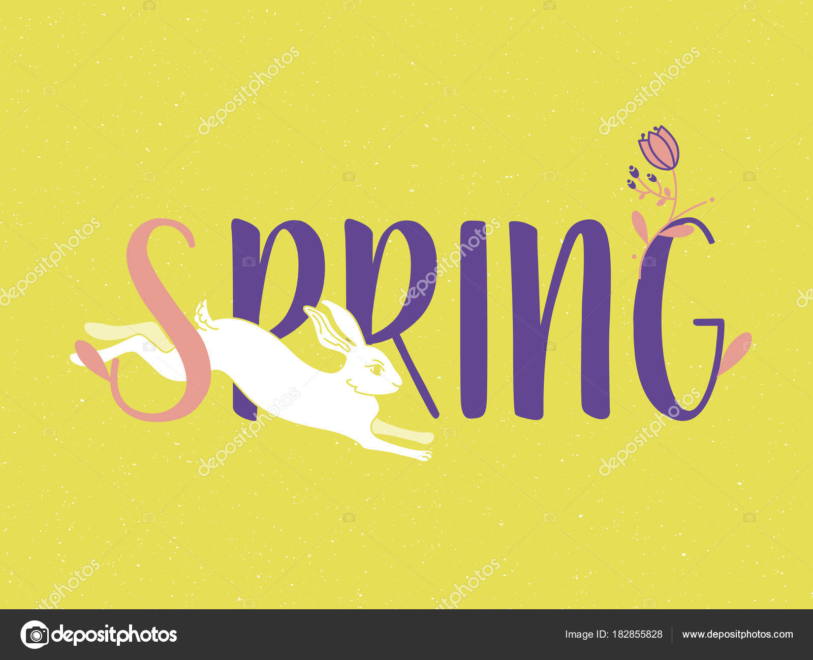 Illustration with spring is here logo. Card for spring season with ...