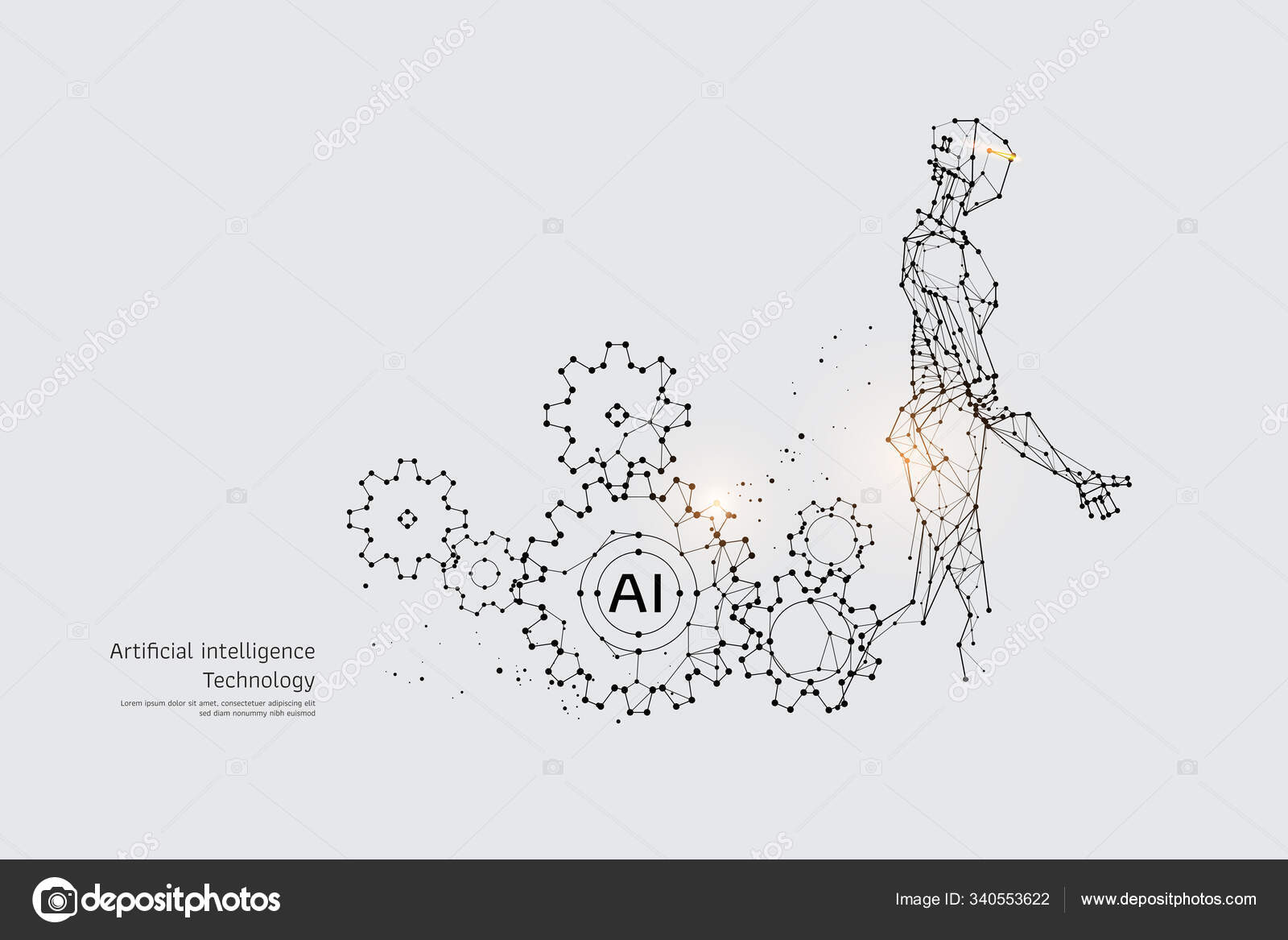 The particles, geometric art, line and dot of Gear and Robot Stock ...
