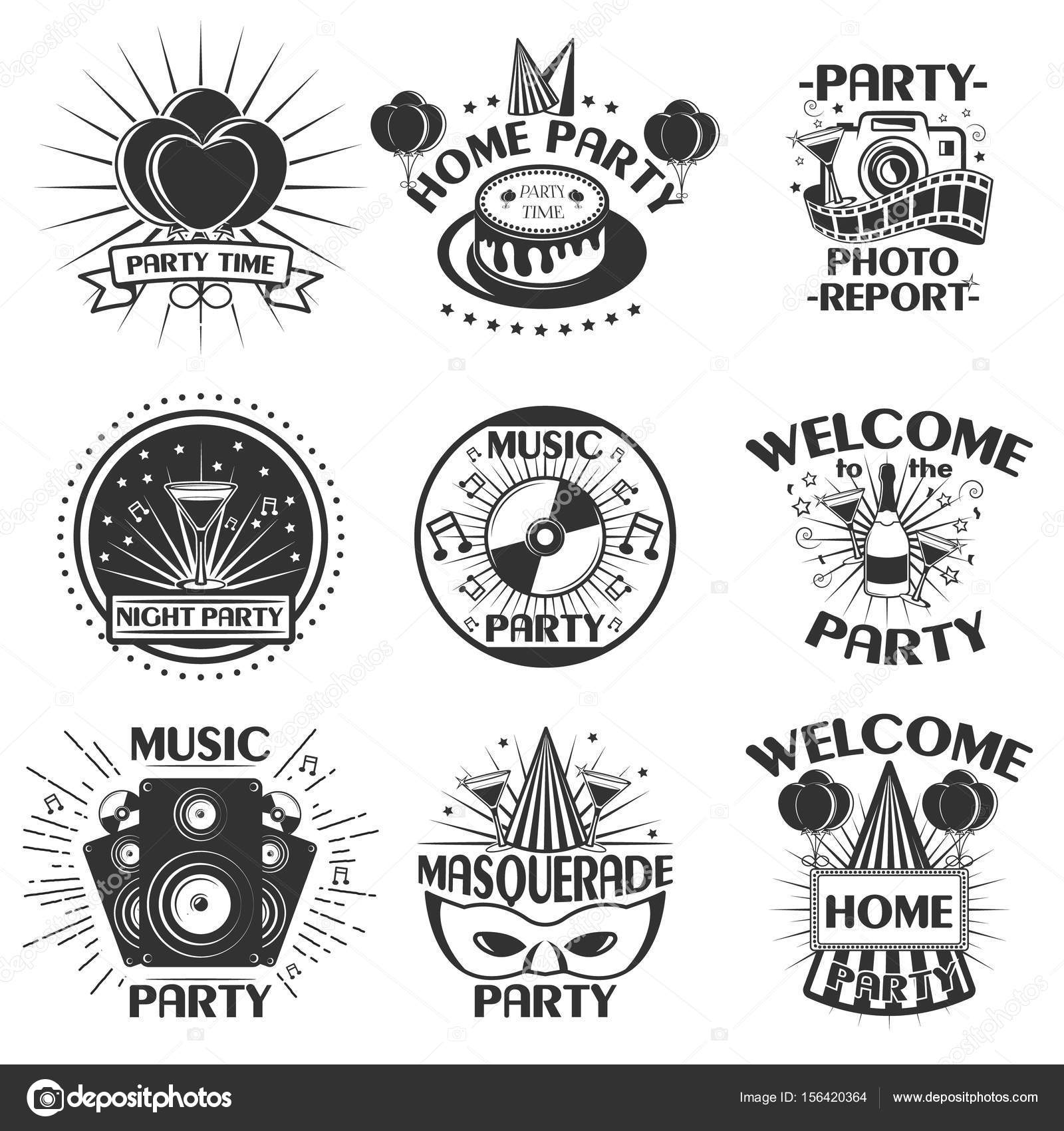 Vector party set of emblems, badges, stickers or banners. Design ...