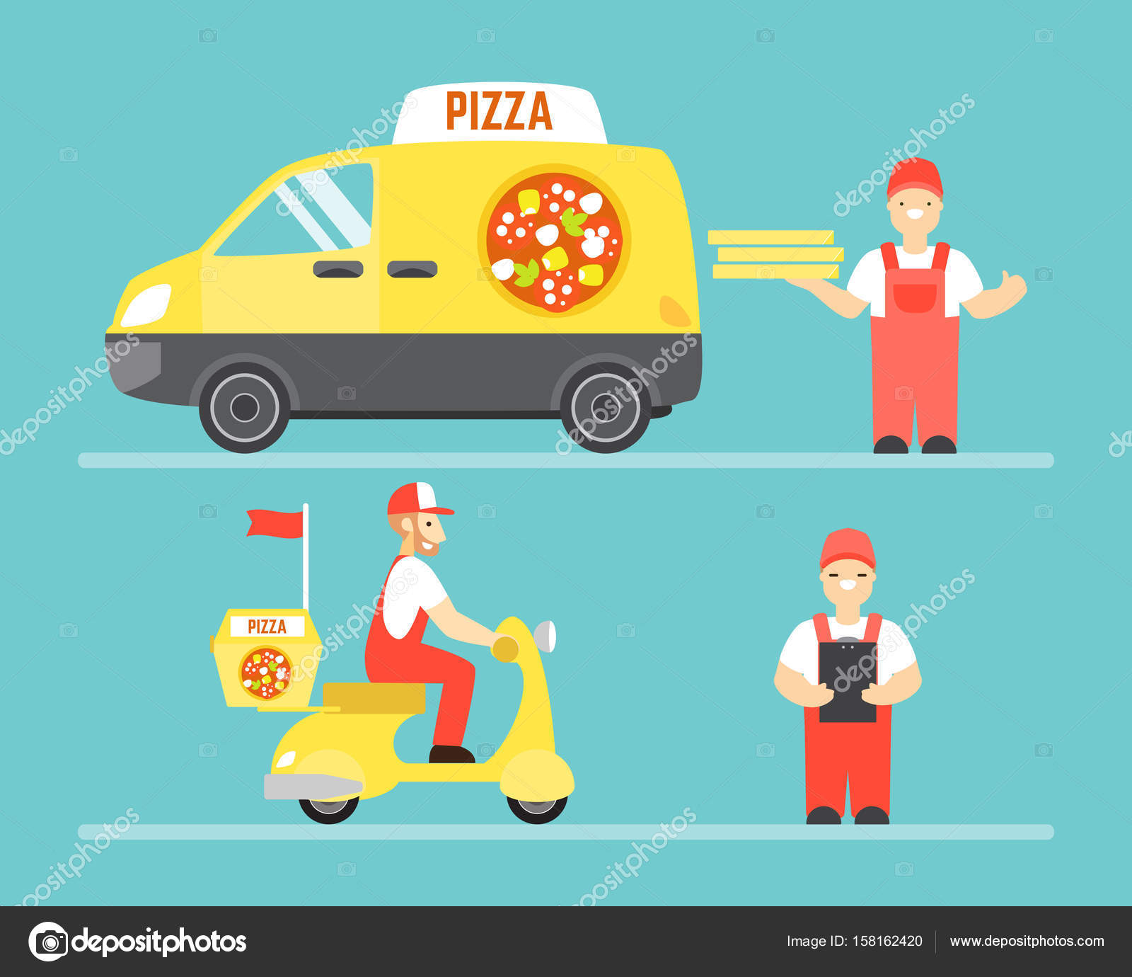 Food delivery service vector concept. Pizza delivery by car and ...