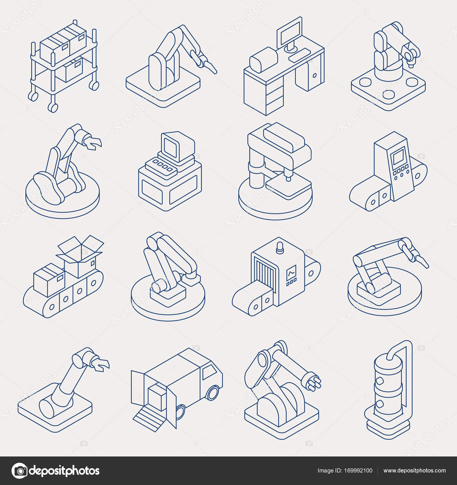 Automated production line vector isometric thin line icon set Stock ...