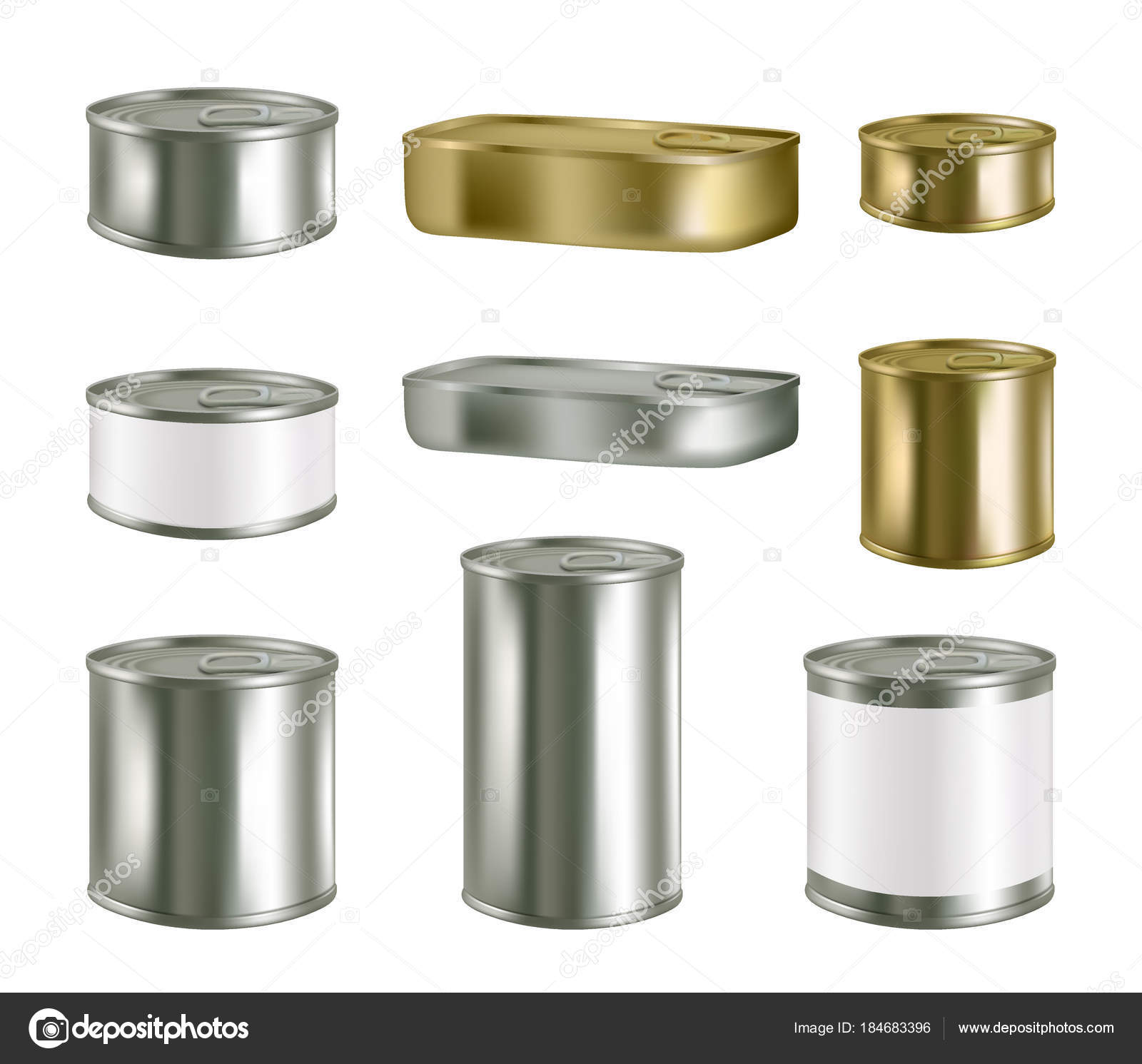 Vector canned food realistic blank metal package mockup set Stock ...